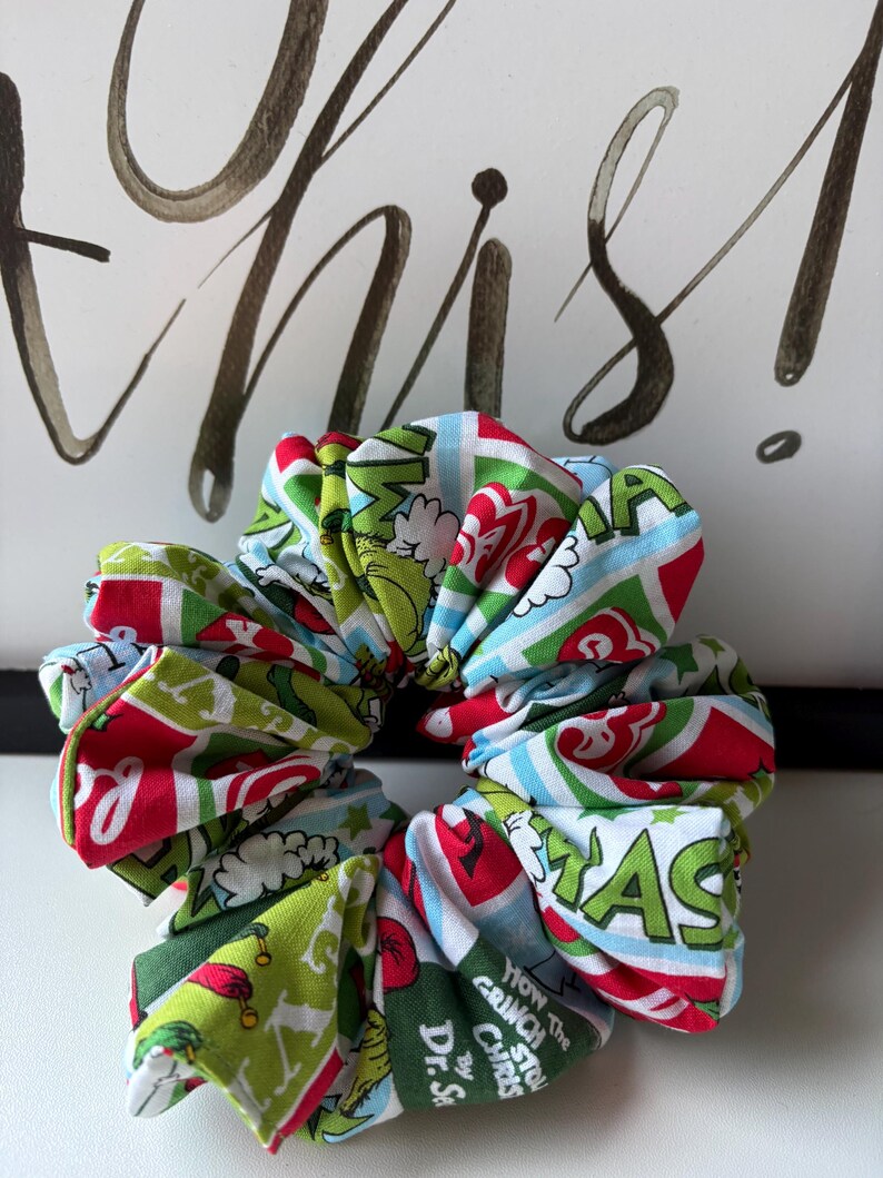 Christmas Satin Scrunchie, Holiday Cartoon Inspired Hair Accessory ...