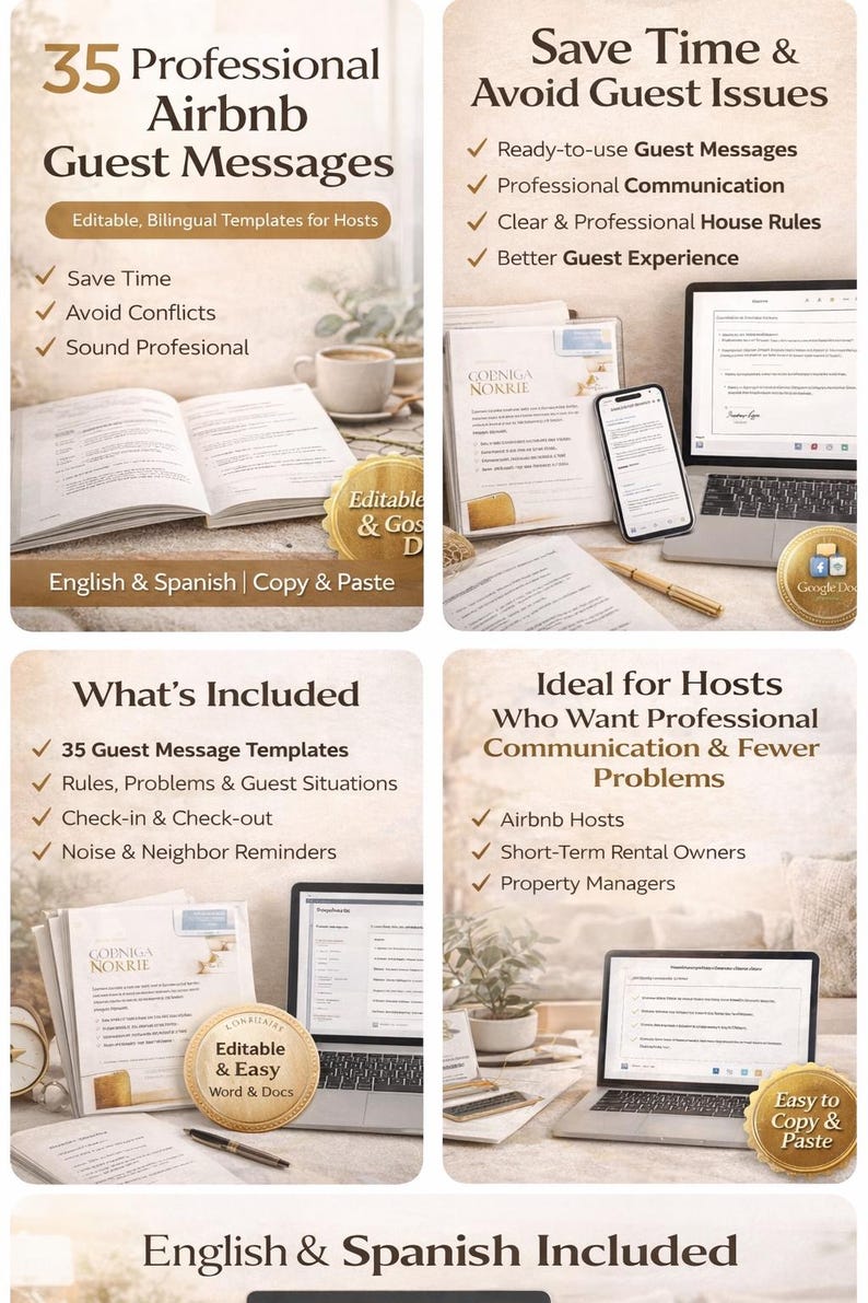 35 Professional Airbnb Guest Messages | English & Spanish | Editable ...