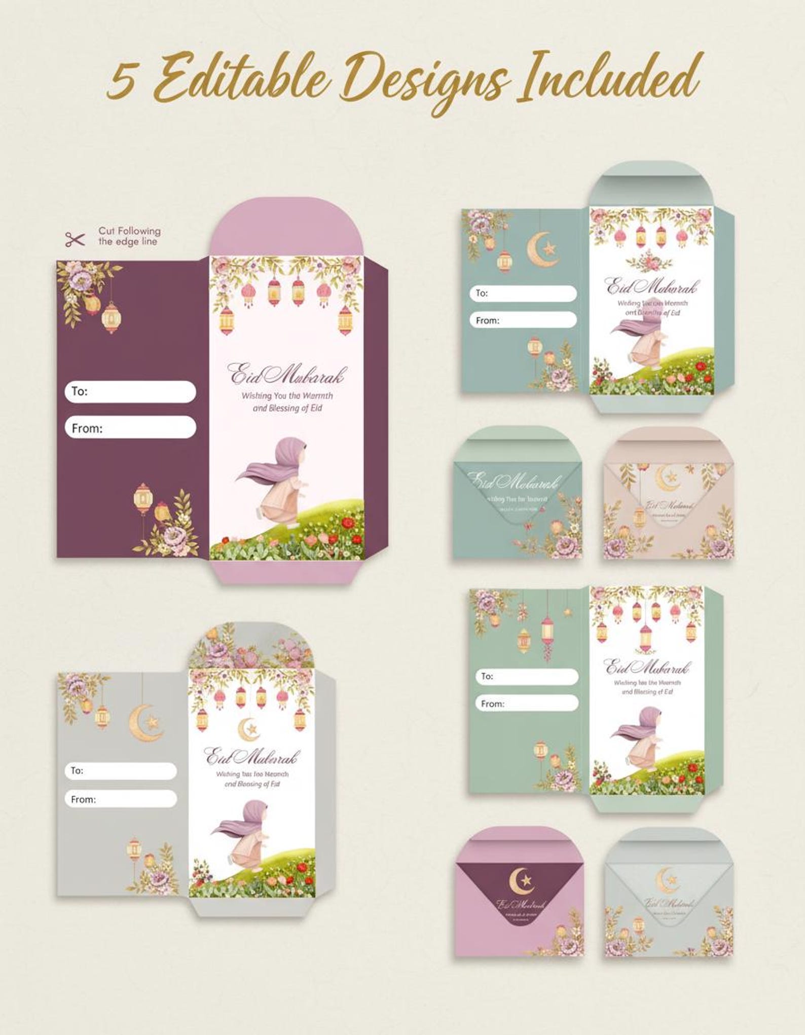 Eid Mubarak Money Envelope Template | Printable Eidi Holders| Canva ...