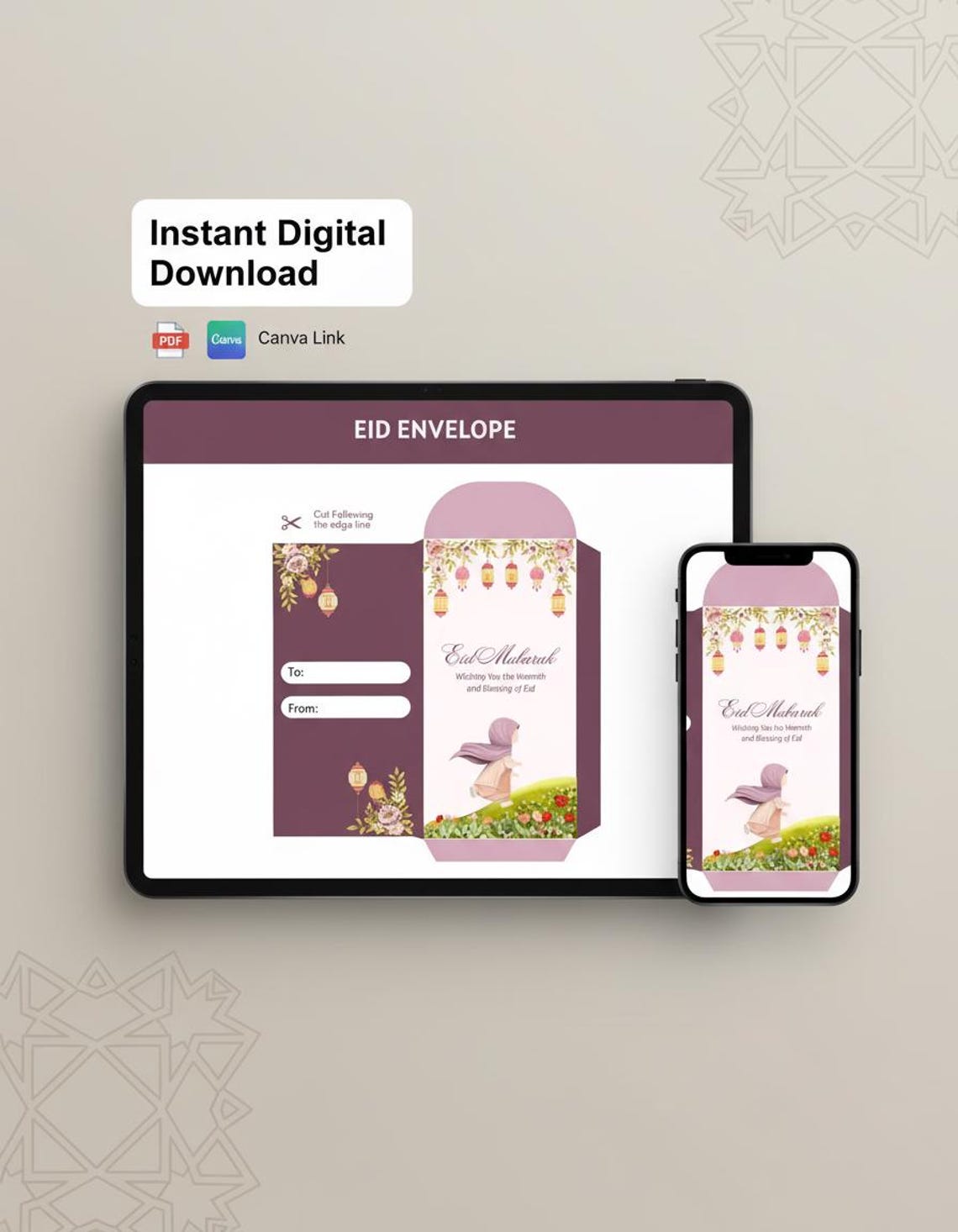 Eid Mubarak Money Envelope Template | Printable Eidi Holders| Canva ...