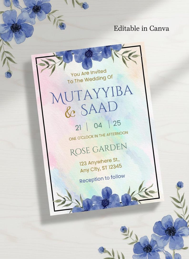 Editable Islamic Nikkah Wedding Invitation Canva | Muslim Nikkah Invite ...