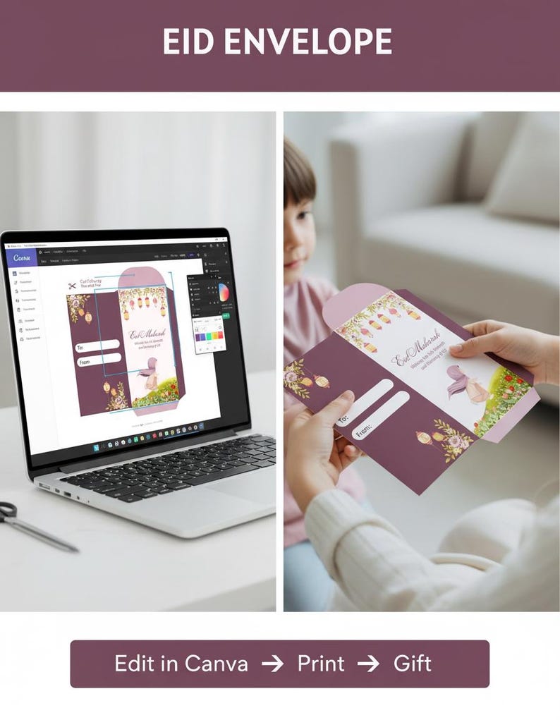 Eid Mubarak Money Envelope Template | Printable Eidi Holders| Canva ...
