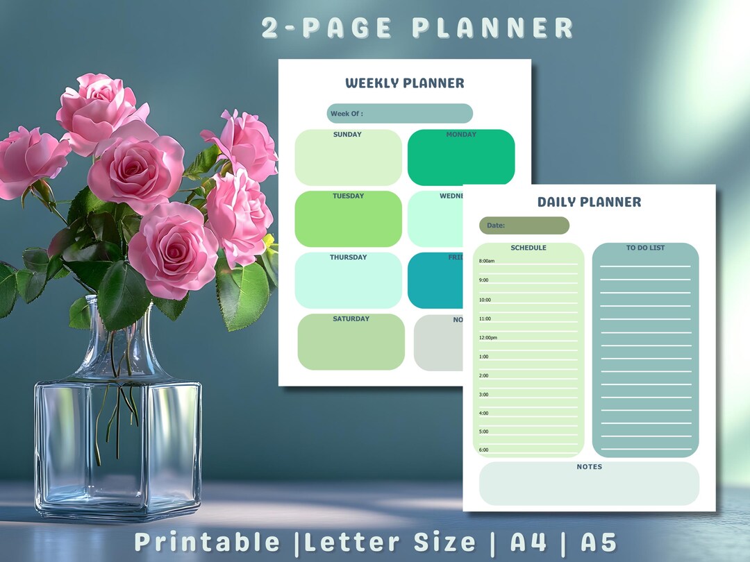 Weekly and Daily Planner Printable | 2 Page Minimalist PDF | Undated ...