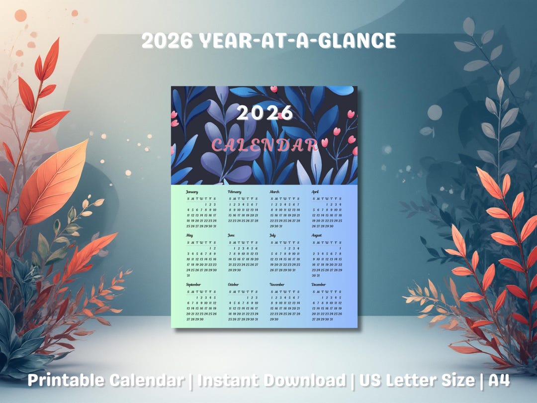 2026 Year-at-a-glance Calendar Printable | Minimalist Wall Calendar ...