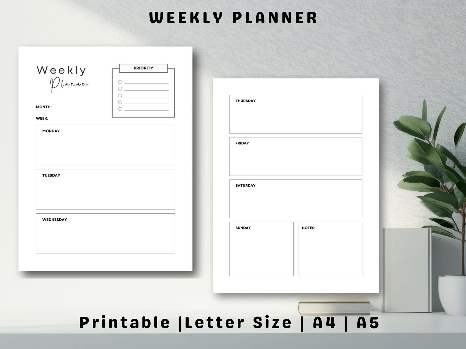 Two Page Weekly Planner Printable | Spacious Minimalist Layout ...