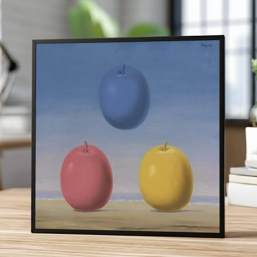 René Magritte Inspired Wall Art, Surreal Floating Apples Canvas, Modern ...