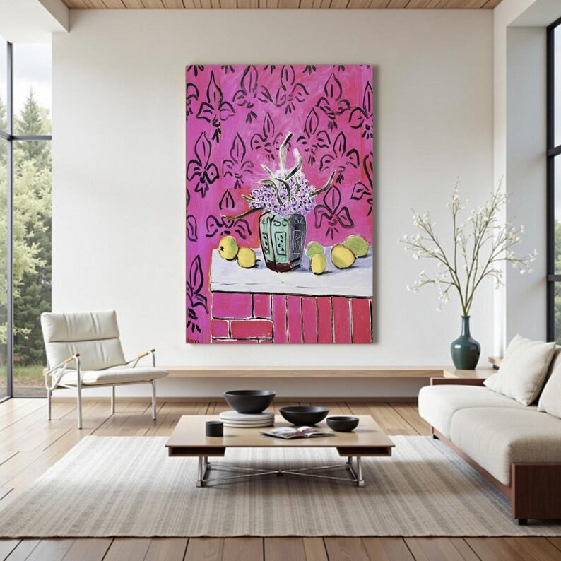 Matisse Fauvism Still Life Canvas Print, Pink Floral Wall Art, Large ...