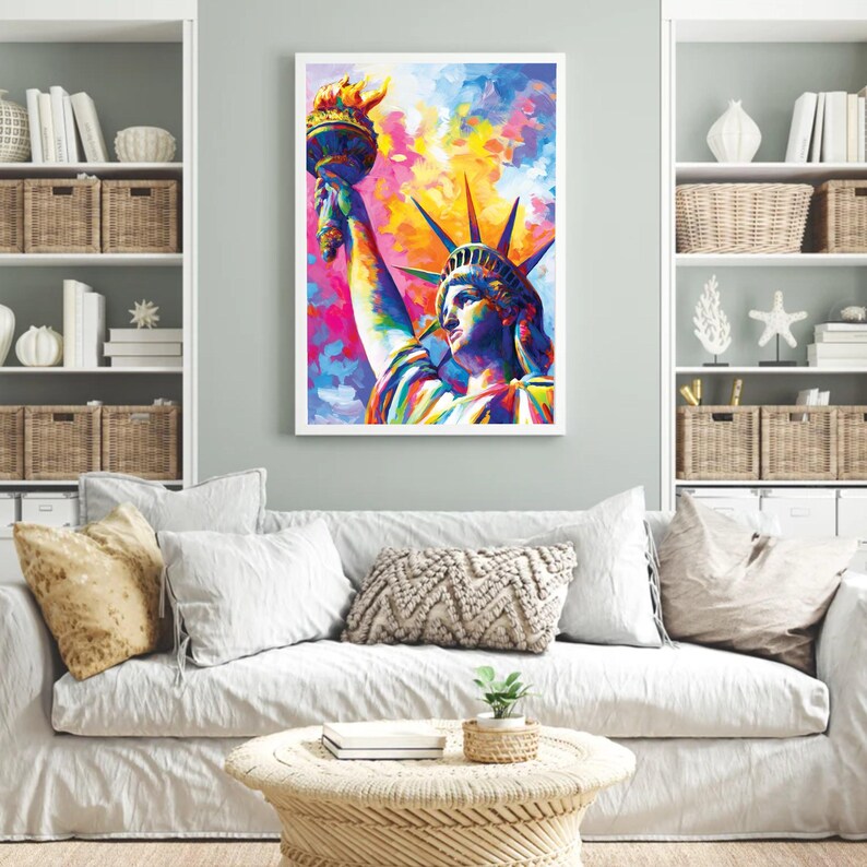 Colorful Statue of Liberty Canvas Art, New York Cityscape, Large Canvas ...