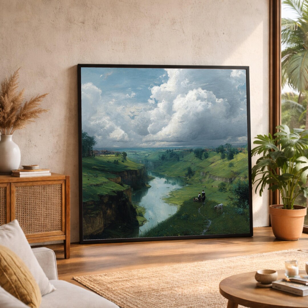 Pastoral River Valley Canvas Print, Tranquil Farm Landscape Wall Art - Etsy