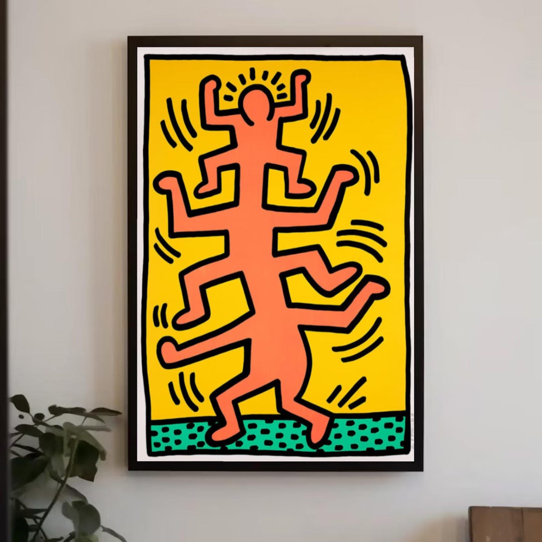 Vibrant Keith Haring Style Canvas, Bold Pop Art Wall Decor, Dancing ...