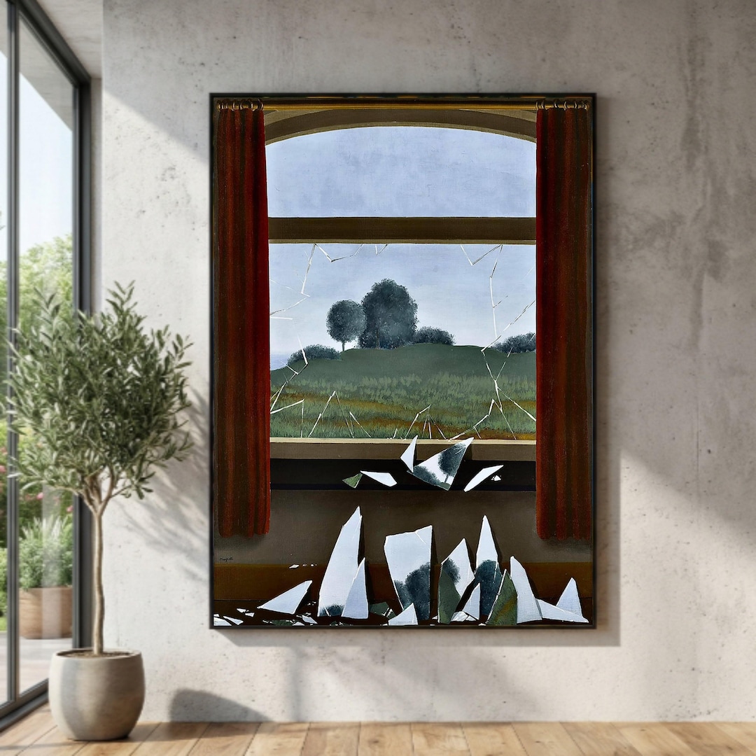 Magritte Inspired Broken Window Canvas Print, Surreal Landscape Art ...