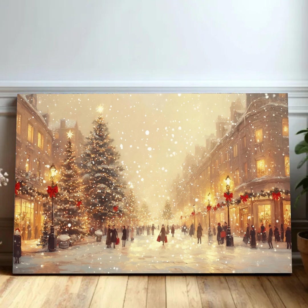Christmas Street Scene Canvas Print, Winter Snowfall, Holiday Home ...