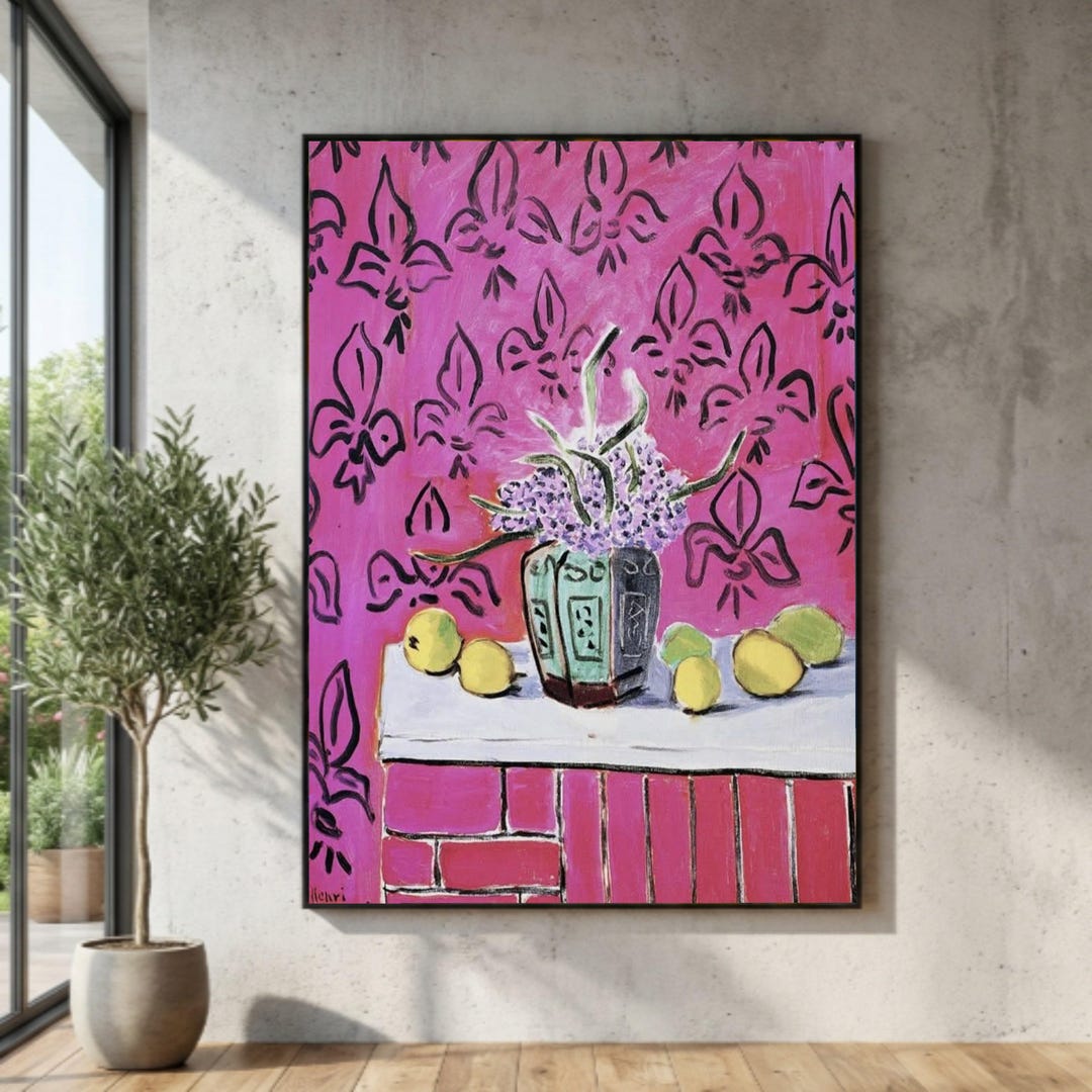 Matisse Fauvism Still Life Canvas Print, Pink Floral Wall Art, Large ...