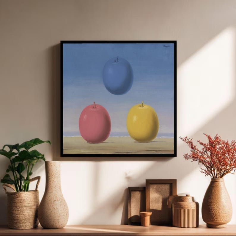 René Magritte Inspired Wall Art, Surreal Floating Apples Canvas, Modern ...