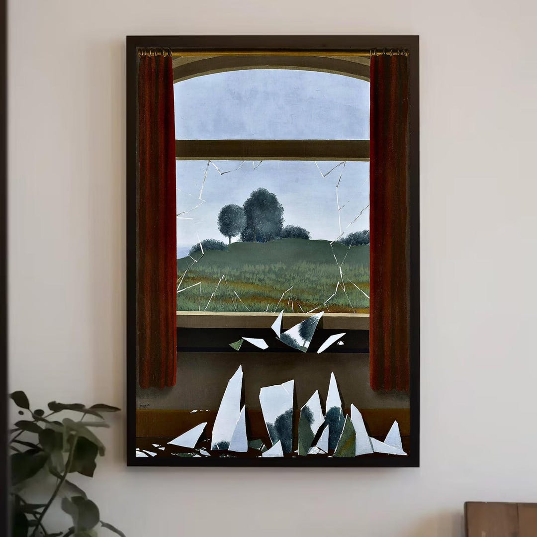 René Magritte Inspired Wall Art, Surreal Broken Window Canvas, Abstract ...