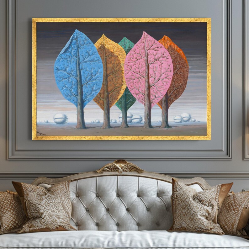 René Magritte Inspired Modern Nature Printing,surreal Colorful Trees ...