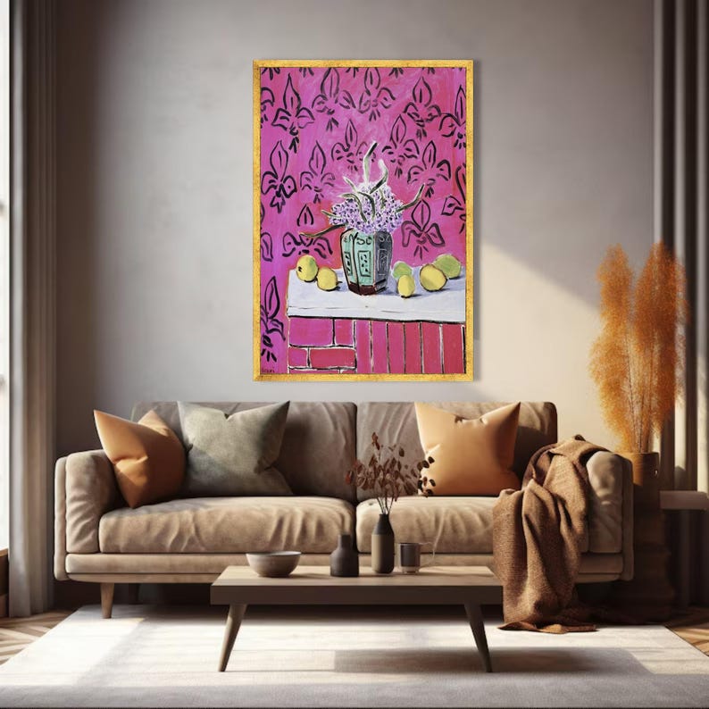 Matisse Fauvism Still Life Canvas Print, Pink Floral Wall Art, Large ...