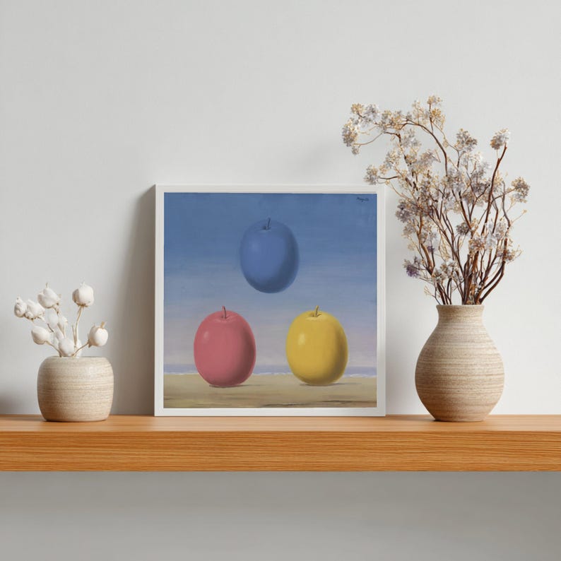 René Magritte Inspired Wall Art, Surreal Floating Apples Canvas, Modern ...