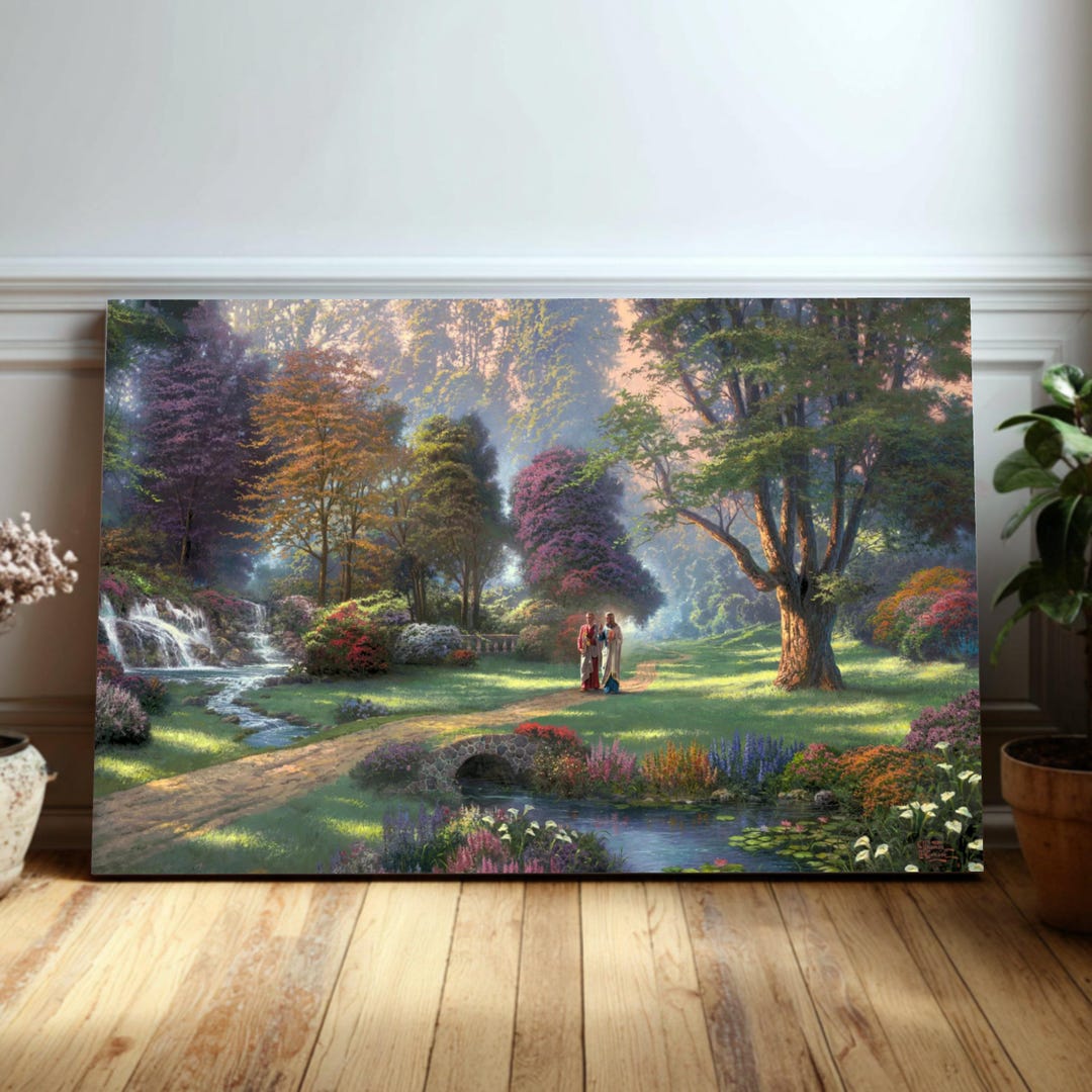 Thomas Kinkade Art, Serene Garden Pathway Canvas, Waterfall and Stone ...