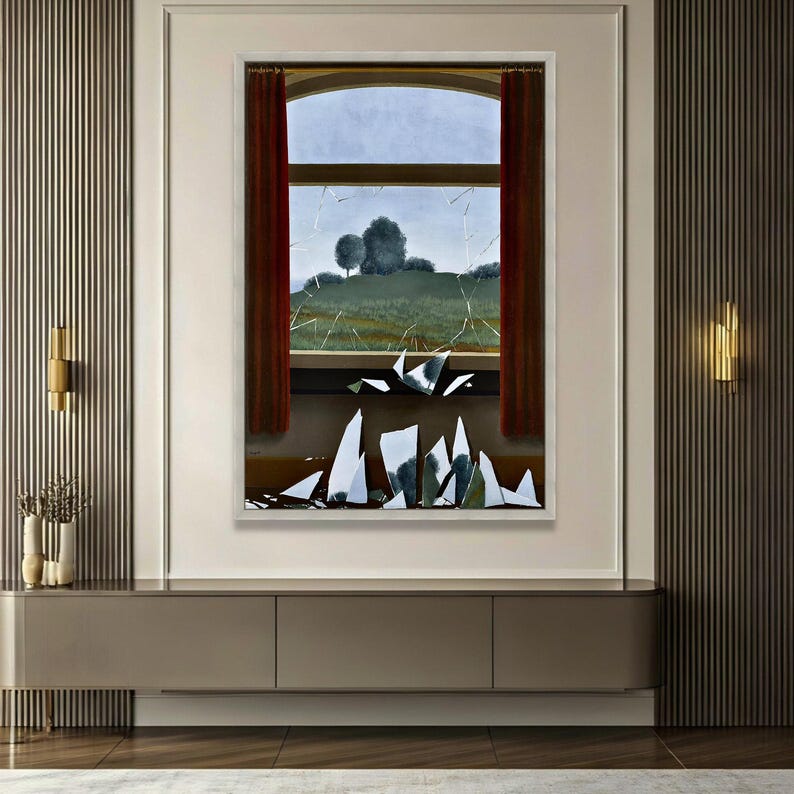René Magritte Inspired Wall Art, Surreal Broken Window Canvas, Abstract ...