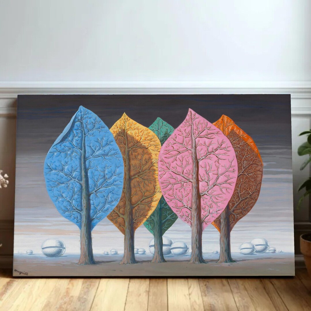 Magritte Inspired Colorful Trees Canvas Print, Surrealist Landscape Art ...