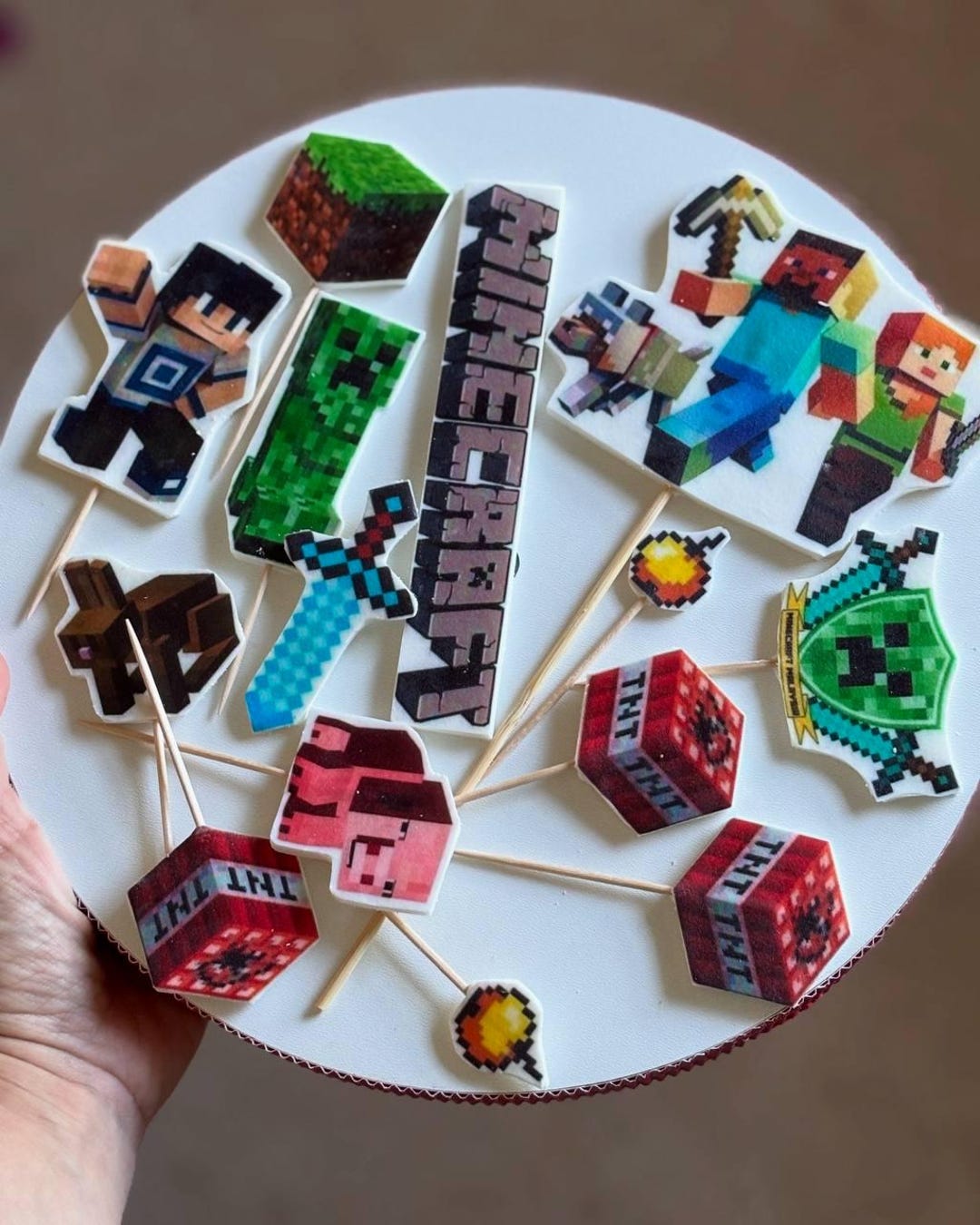 Edible Minecraft Cake Toppers Set – Birthday Decorations Fondant+icing ...