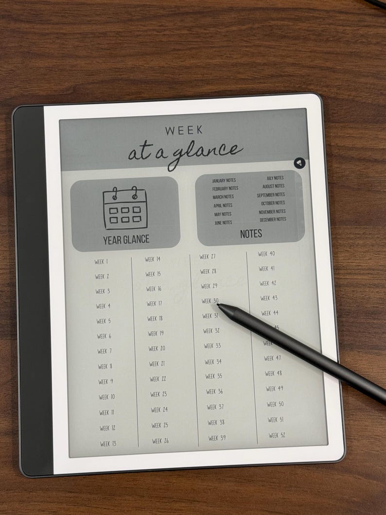 Agenda hebdomadaire 2026 Kindle Scribe | Calendrier numérique PDF avec ...