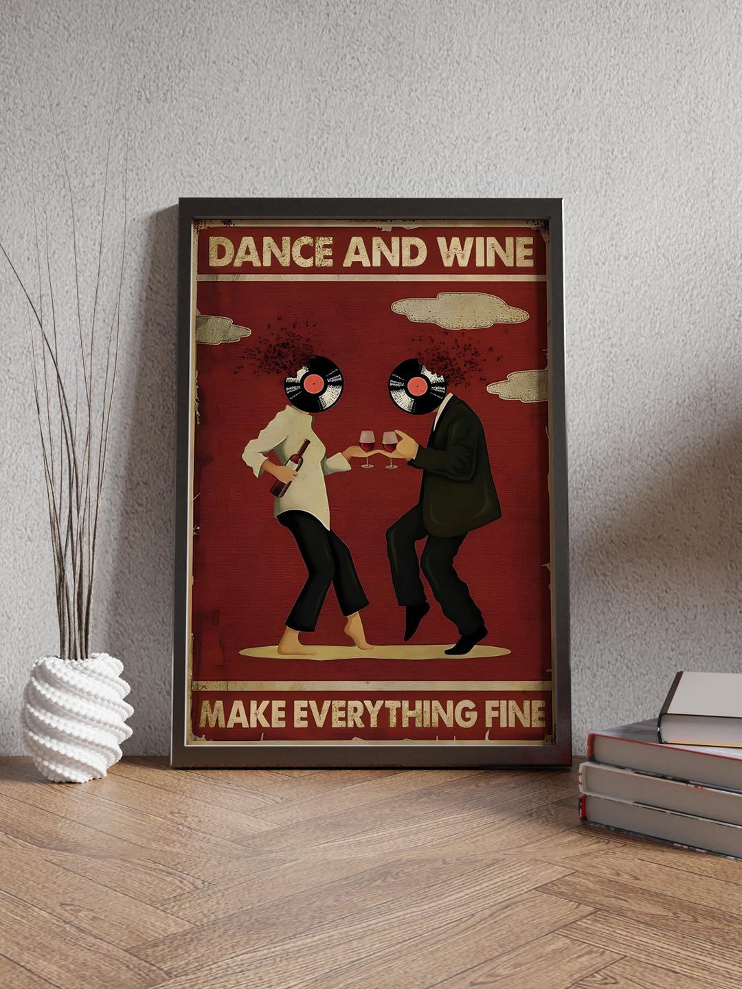 People Dancing and Drinking Wine Poster, Man and Dancing Woman, Music ...