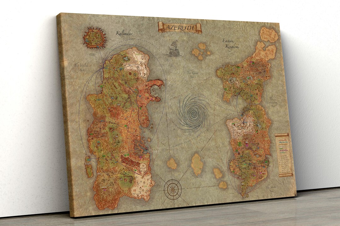 Explore Azeroth World of Warcraft Canvas Map - Elevate Your Living ...