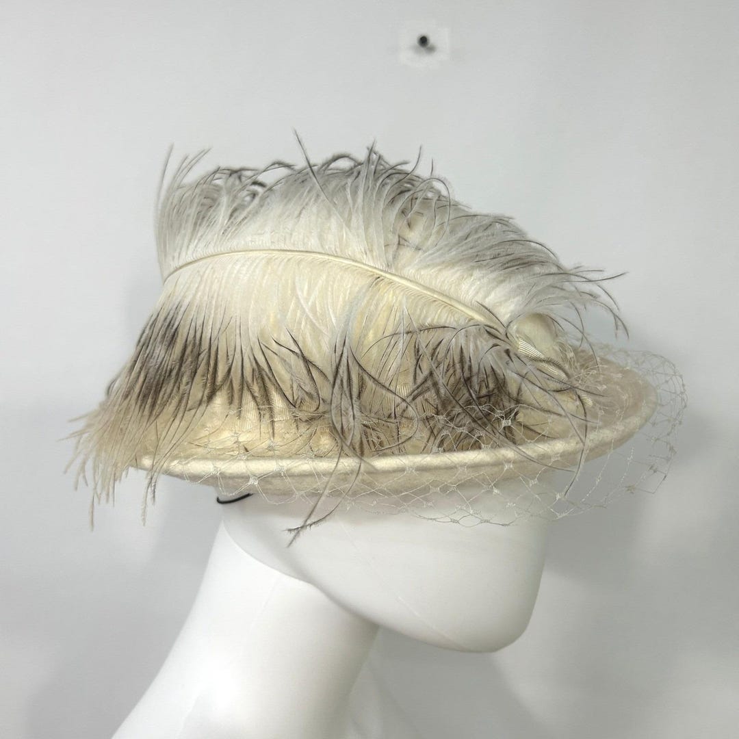 Vintage Georgi Ivory Wool Feather Hat Birdcage Veil Fascinator ...