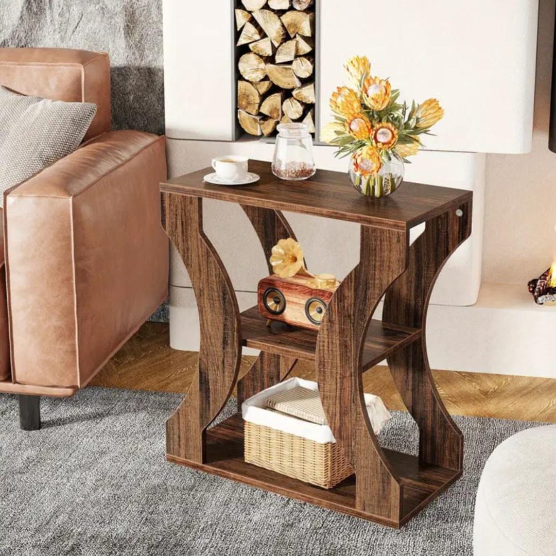 Modern Farmhouse 3-tier Side Table – Space-saving Storage Shelf Unit ...