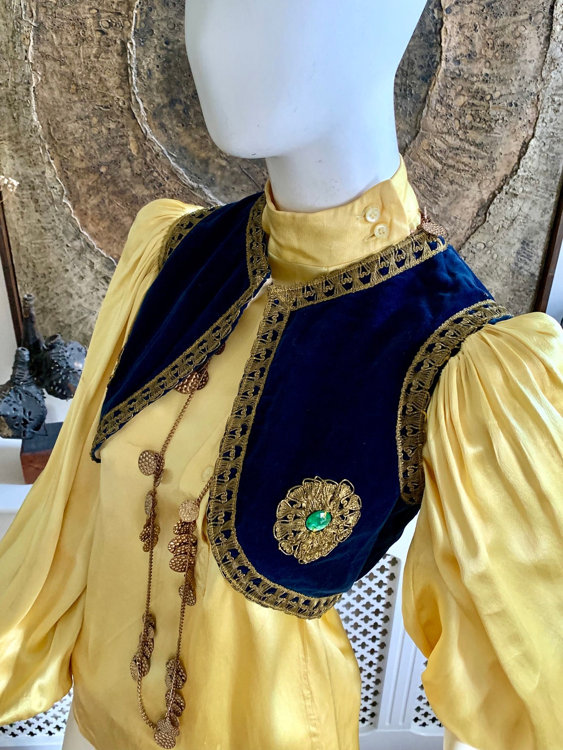 Antique Cobalt Blue Bohemian Velvet Vest Theatrical Costume // Gold ...