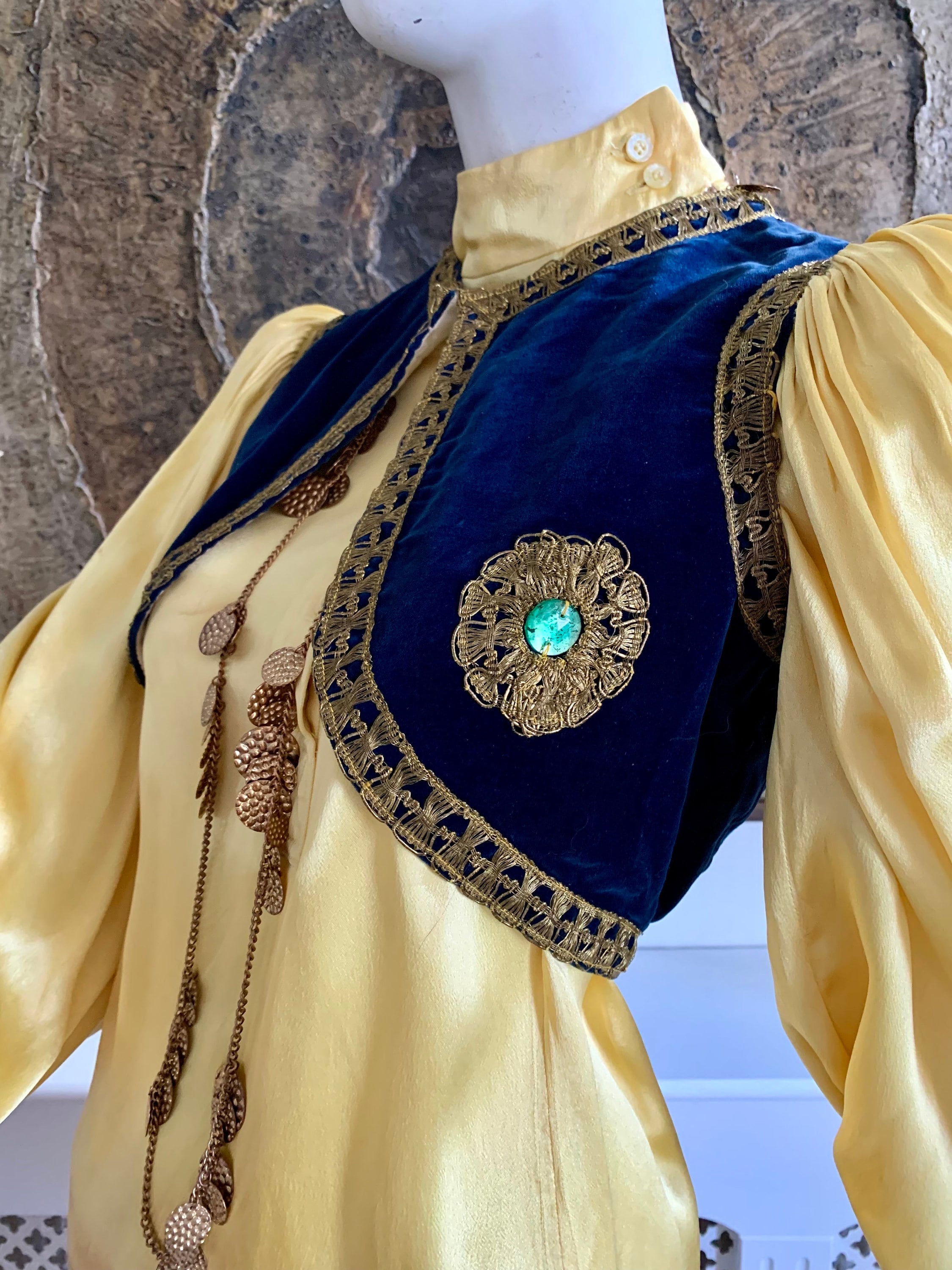 Antique Cobalt Blue Bohemian Velvet Vest Theatrical Costume // Gold ...