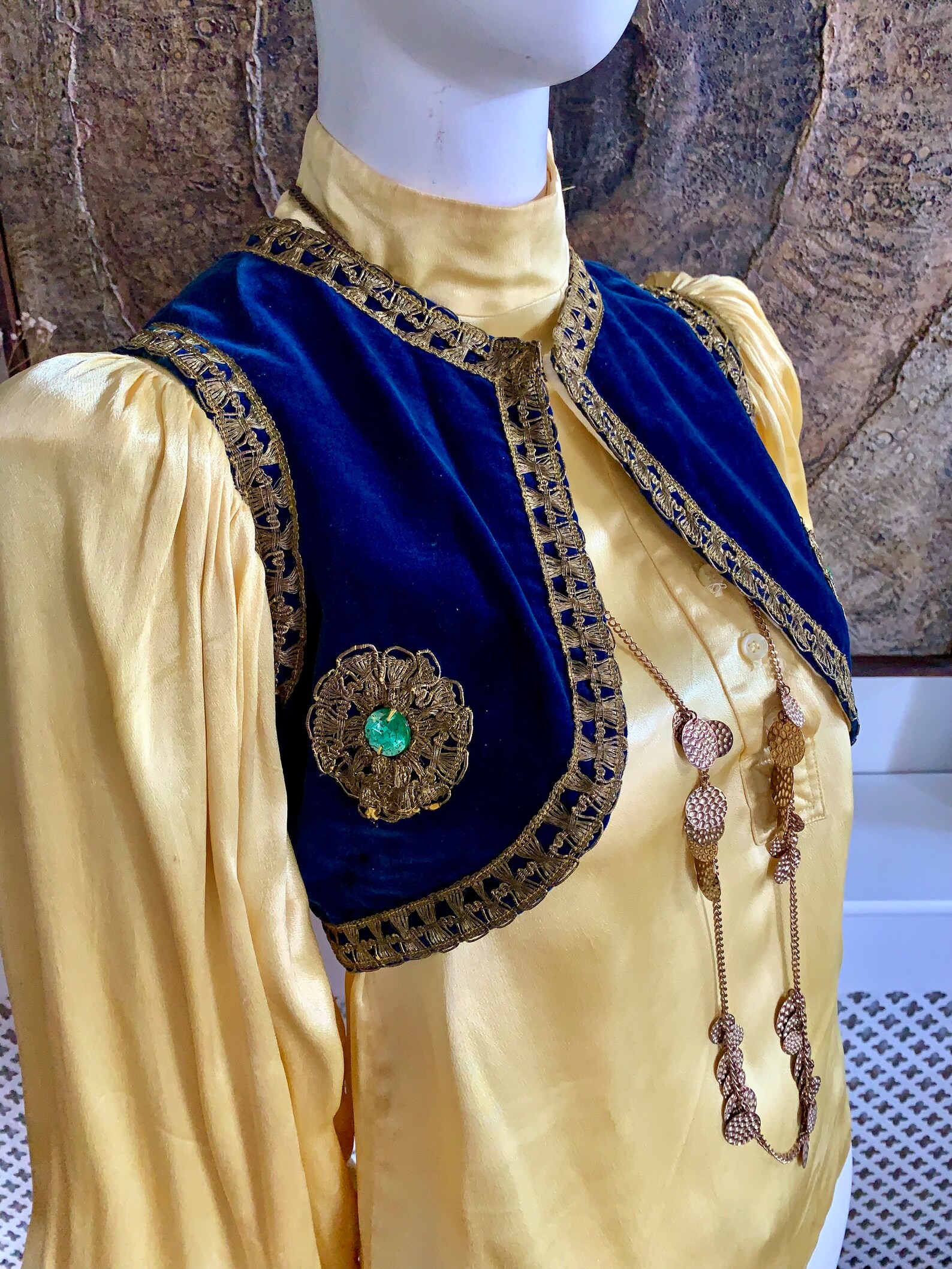Antique Cobalt Blue Bohemian Velvet Vest Theatrical Costume // Gold ...