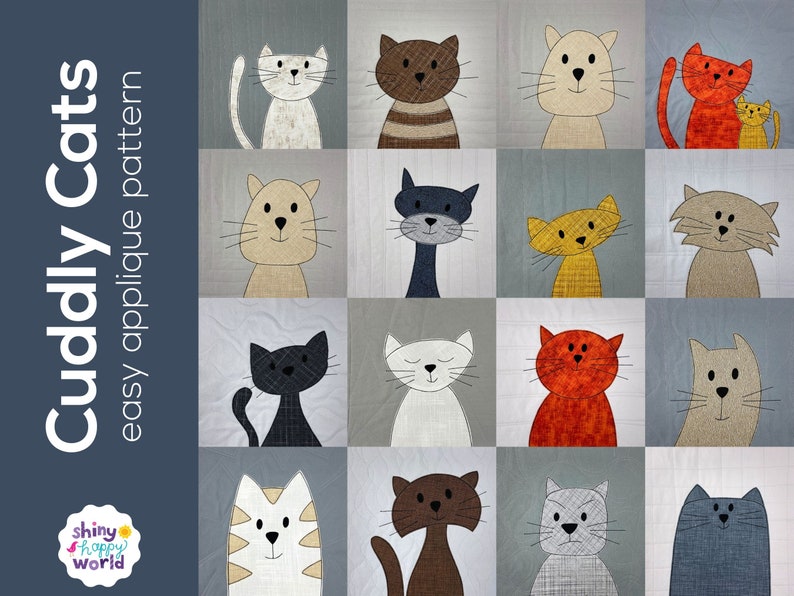 Cats Quilt Applique Pattern Workshop Easy PDF Pattern for - Etsy UK