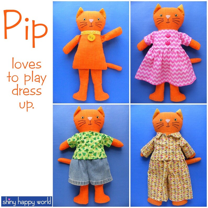 Pip the Cat Dressable Rag Doll PDF Sewing Pattern | Etsy