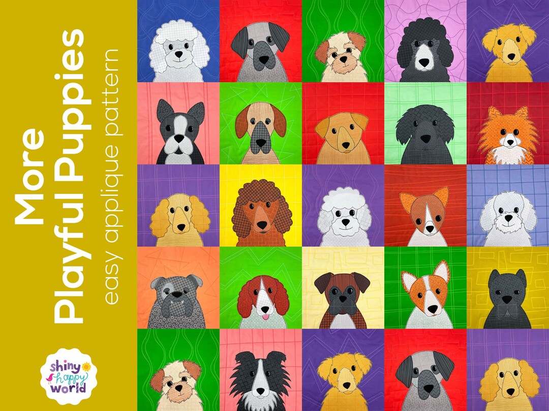 More Playful Puppies - Dog Applique Quilt Pattern - Easy PDF Pattern ...