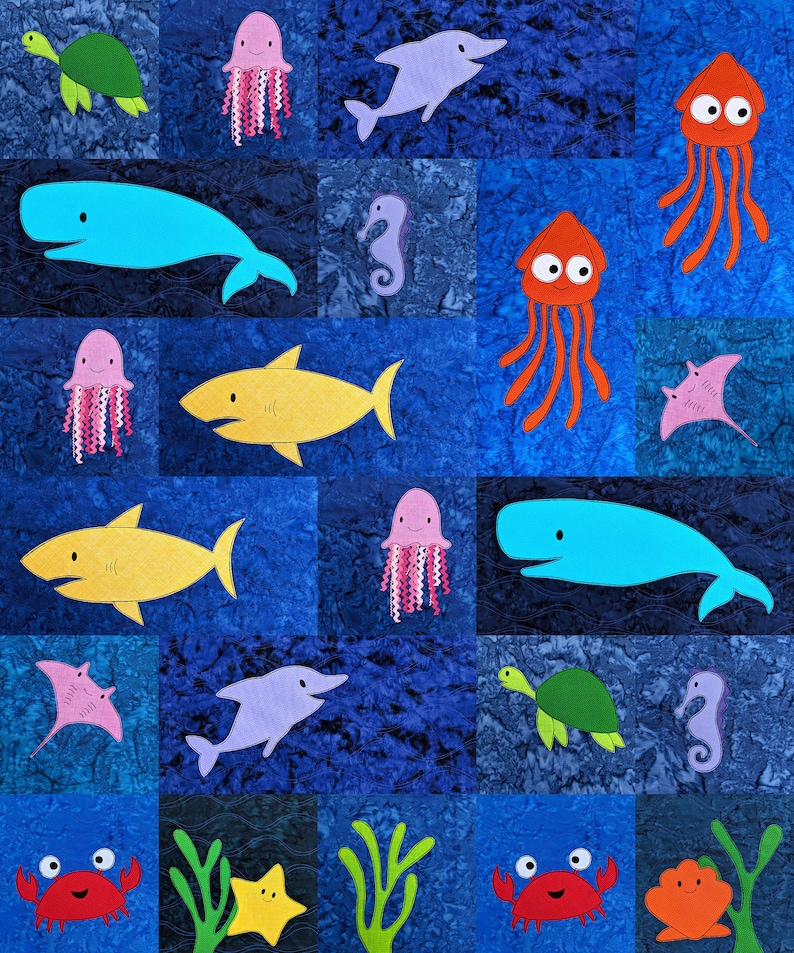 Sea Creatures Applique Quilt Pattern: Easy Quilt-as-you-go (PDF Pattern ...