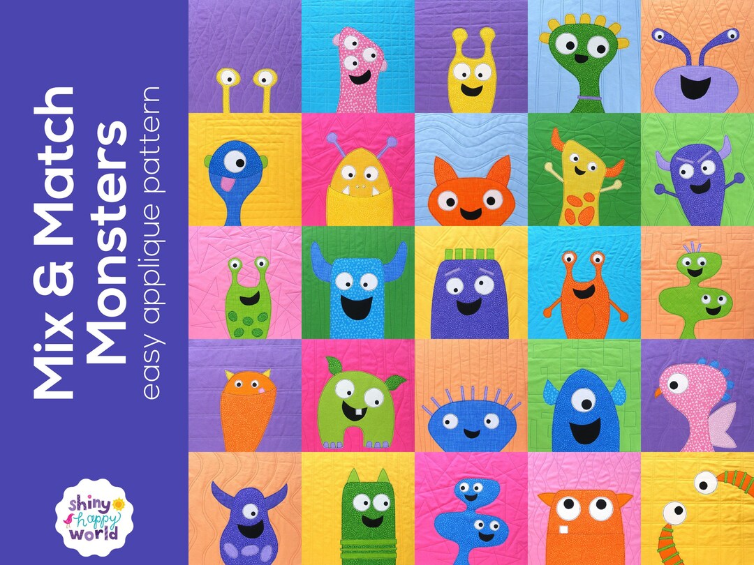 Mix & Match Monsters Easy Applique Quilt Pattern Uses Fusible Adhesive ...