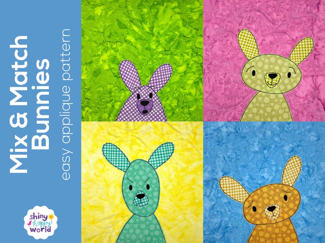 Bunny Hop - Mix & Match Bunnies Applique Quilt Pattern - Easy Digital ...