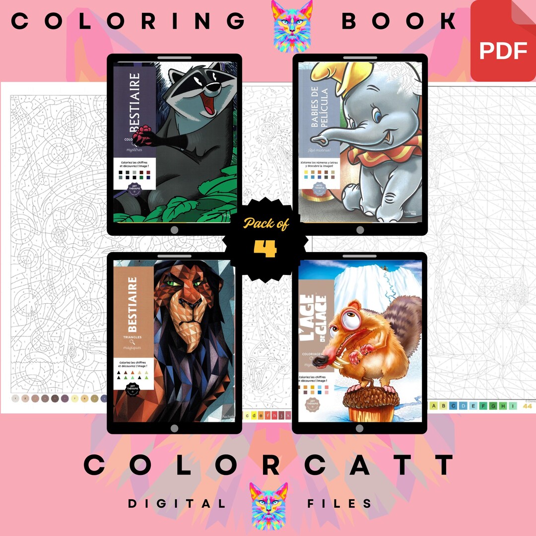 Pack of 4 Mystery Color by Number | Geometric Villains and Ice Age ...