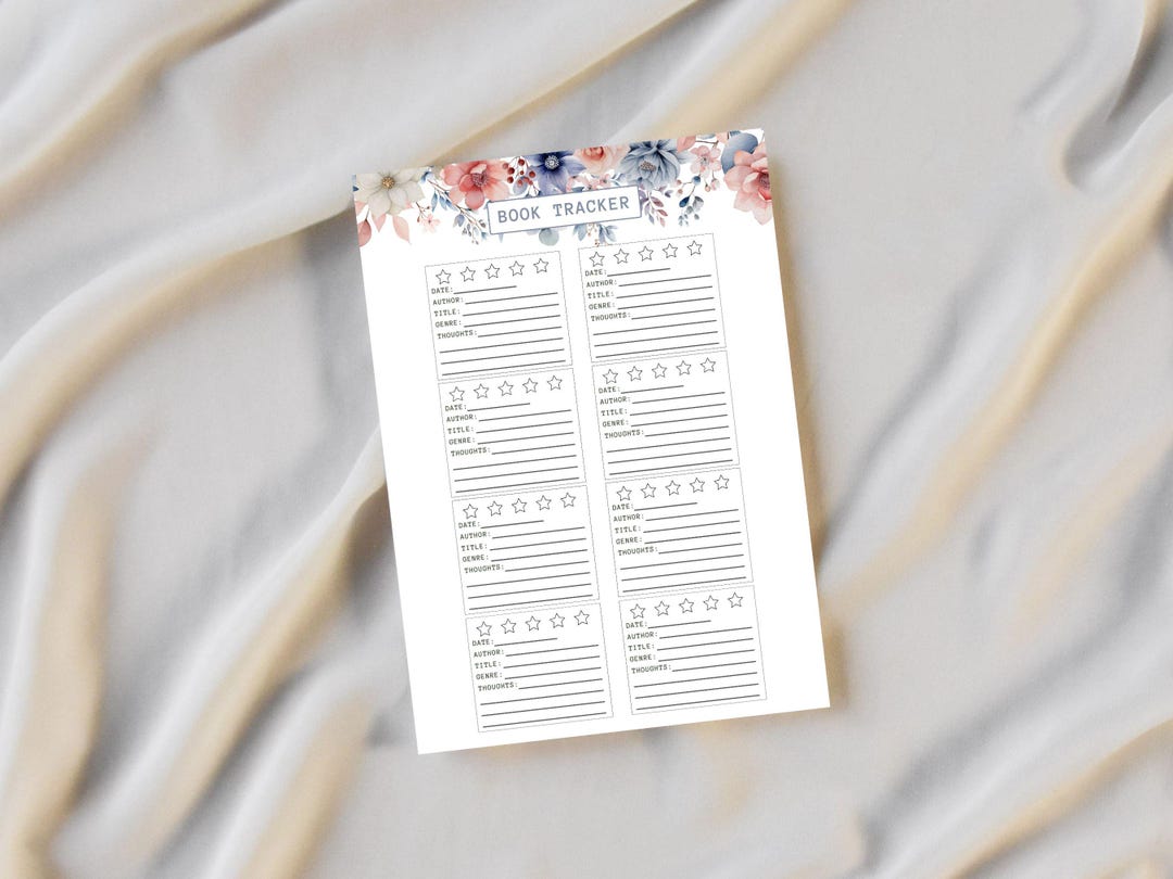 Book Review Tracker Whispering Blooms | Monthly Reading Goal Log ...