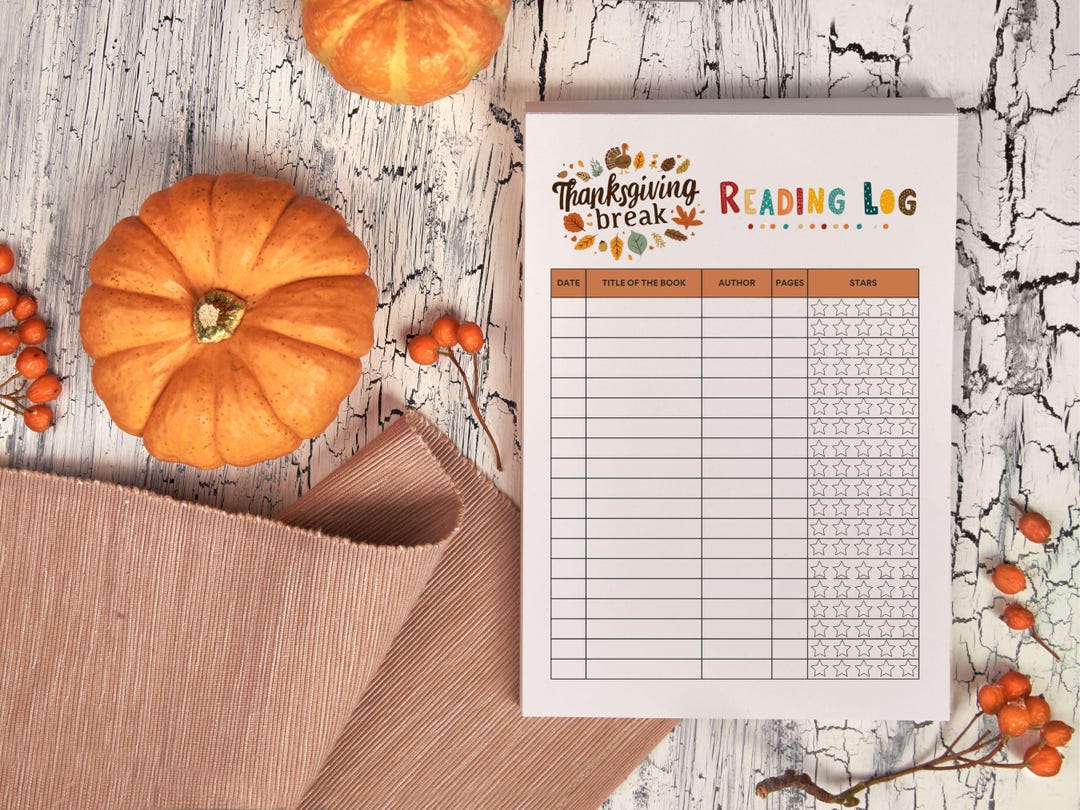 Thanksgiving Break Reading Chart Log | Fall Book Tracker With Rating ...