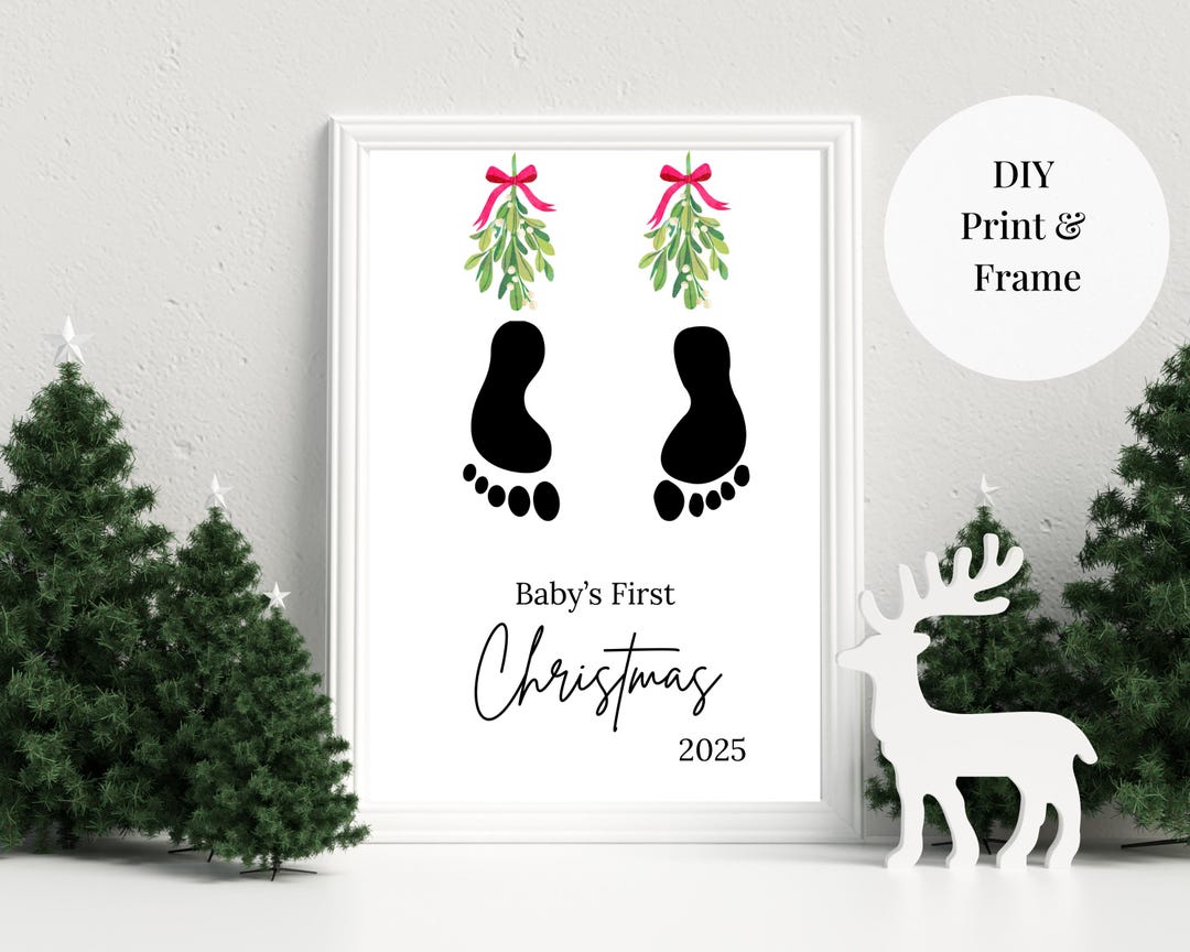 Baby's First Christmas Footprint Art 2025, Mistletoe Footprint Craft ...