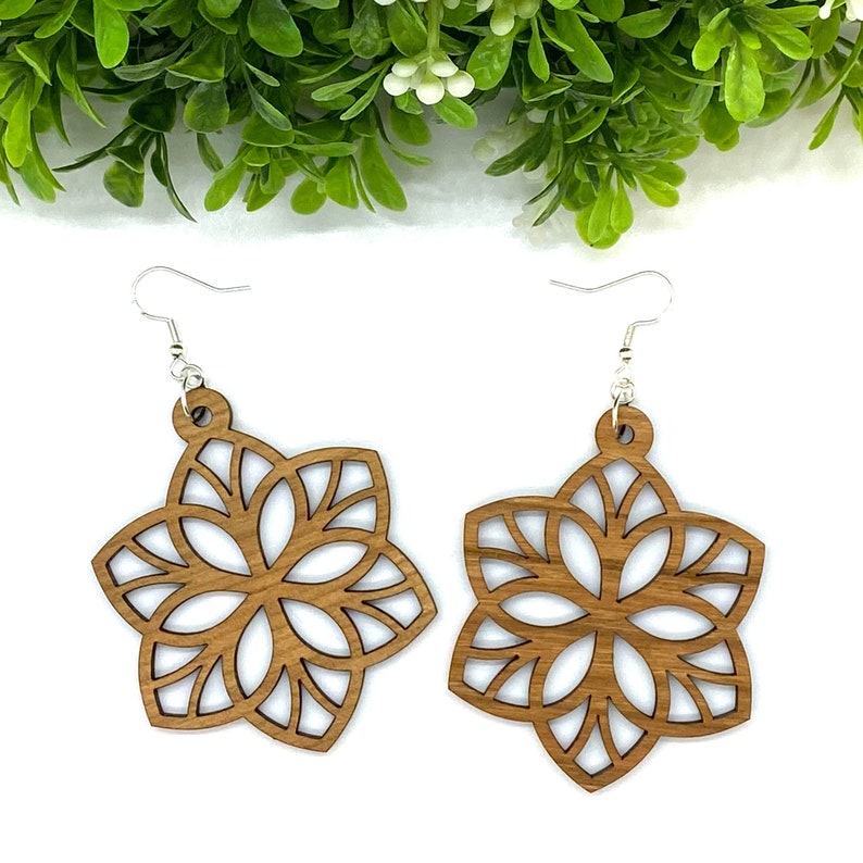 Flower Wood Earrings Autumn Earrings for Women Wooden - Etsy