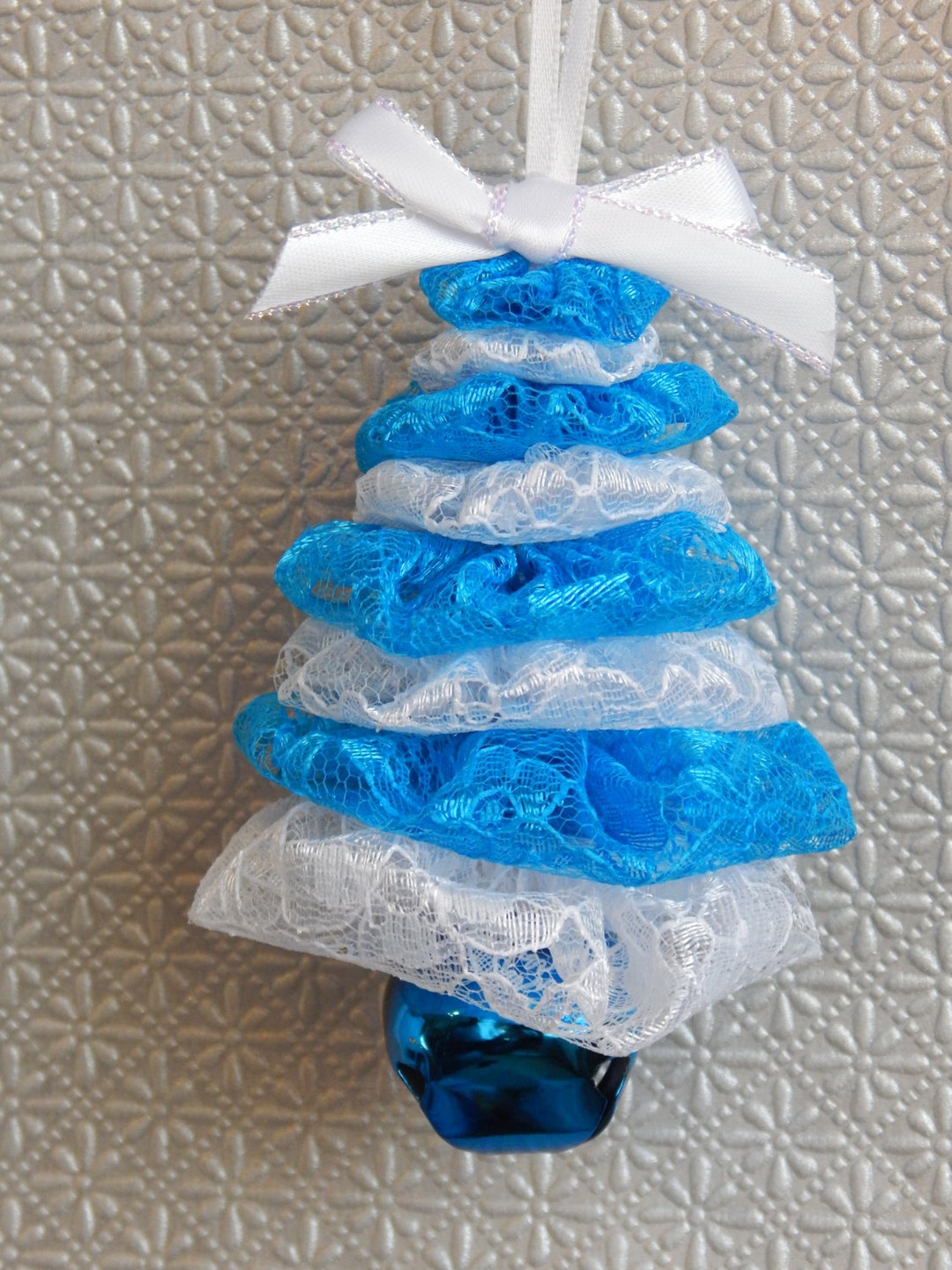 White and Turquoise Blue Lace Tree Ornament - Etsy