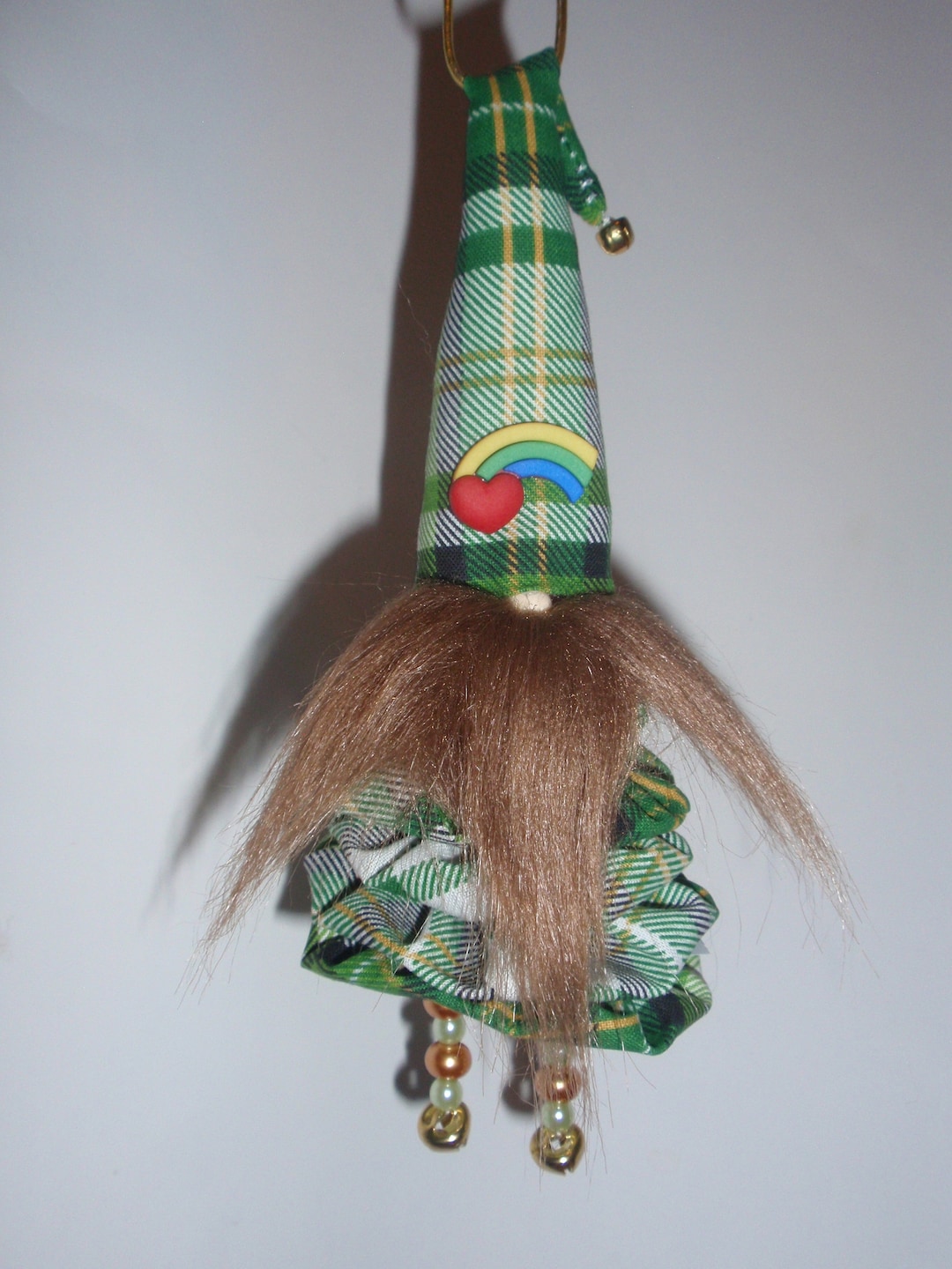 Gnome Yo Yo Ornament - Green and White Plaid St. Patrick's Day Rainbow ...