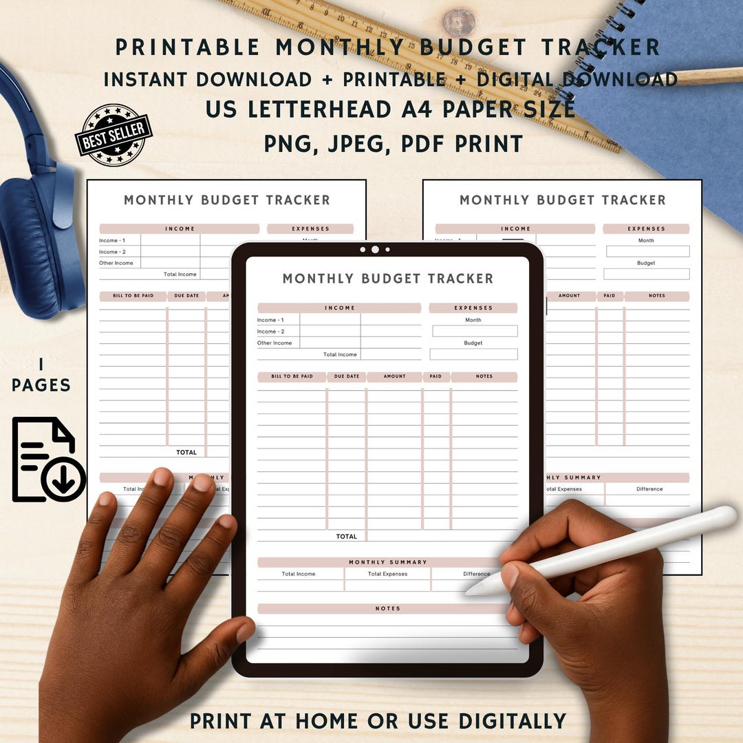Printable Monthly Budget Tracker, Finance Organizer (digital Download ...