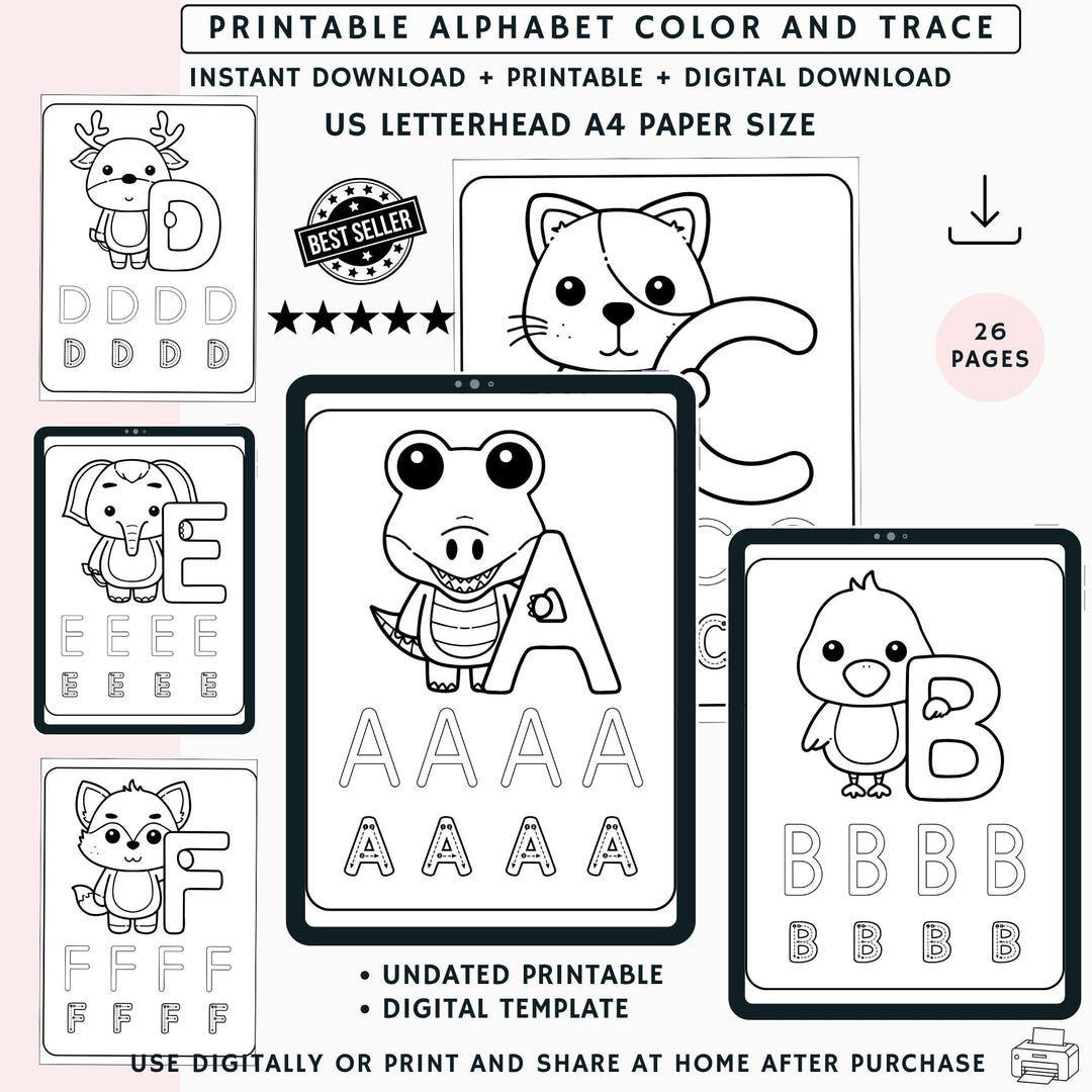 Alphabet Coloring & Tracing Sheets | Preschool ABC Practice (digital ...