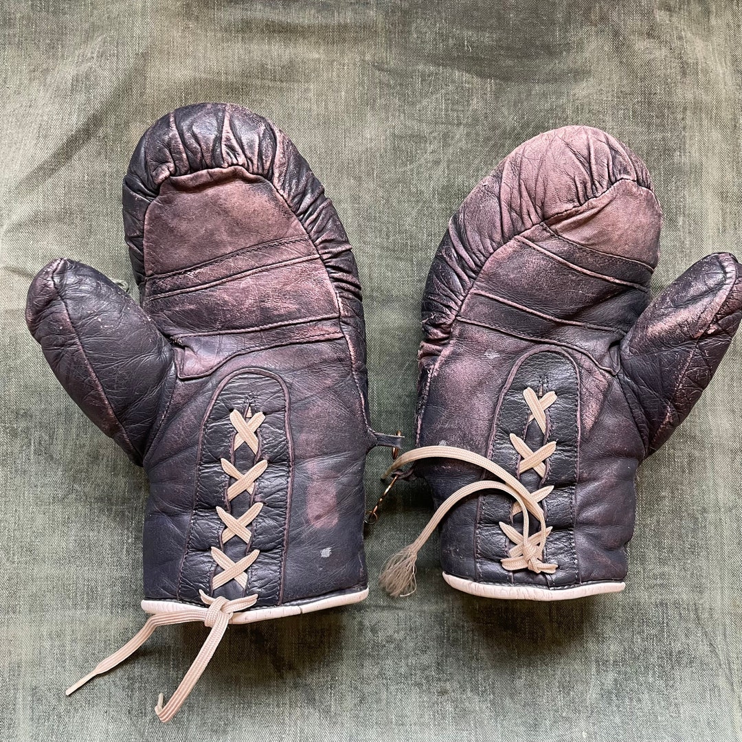 Rare Vintage 1960’s GRANDOE Blue Leather Boxing Glove Style Mittens ...